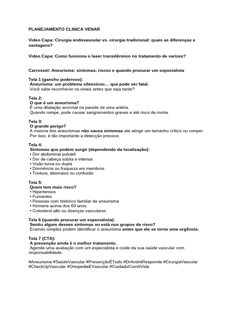 Planejamento Clinica Venar | PDF | Varizes | Remédio