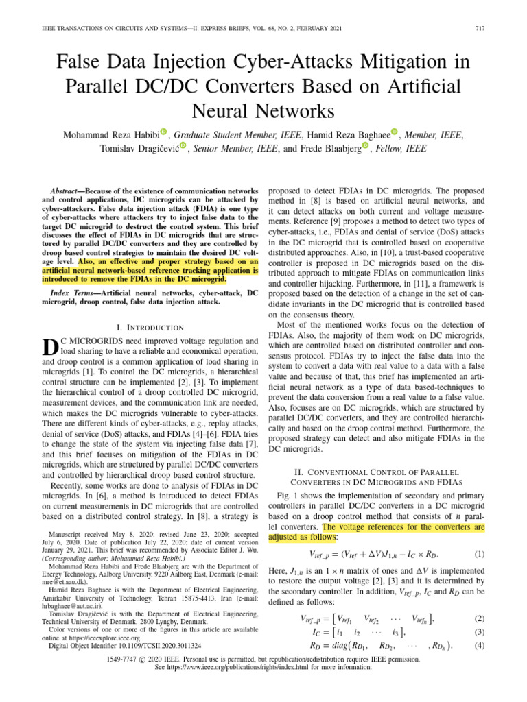 False Data Injection Cyber Attacks Mitigation In Parallel Dc Dc Converters Based On Artificial