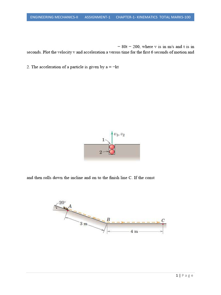 Mechanics II Assignment 1 | PDF | Acceleration | Kinematics