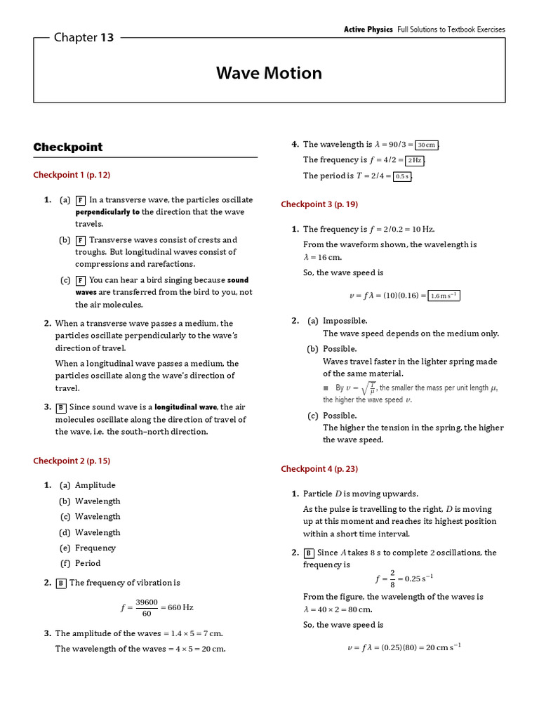 Wave Motion Solutions for Active Physics | PDF | Waves | Frequency