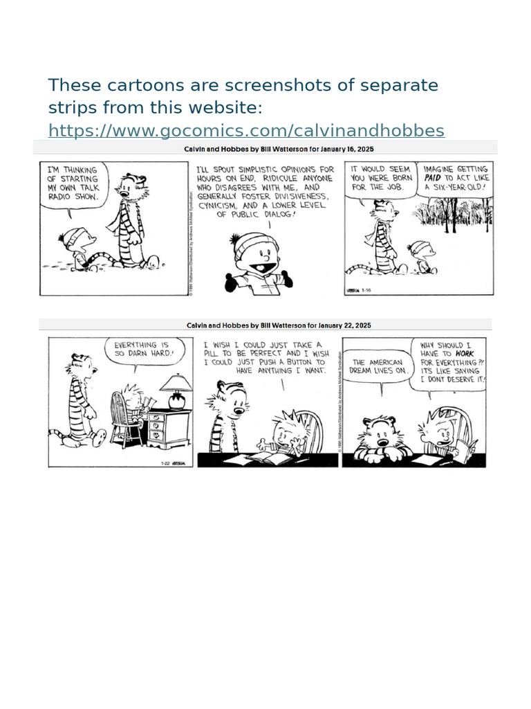 CalvinAndHobbes Strips For PEE PortfolioPaper | PDF