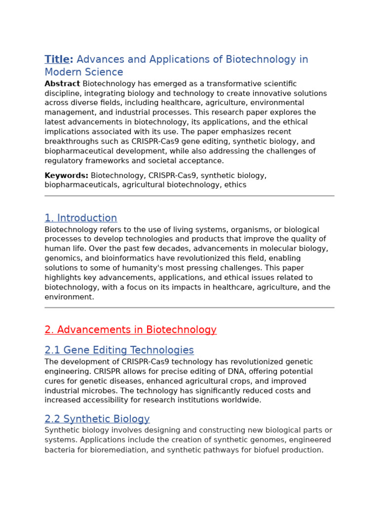 Biotechnology Research Paper | PDF | Biotechnology | Genetic Engineering
