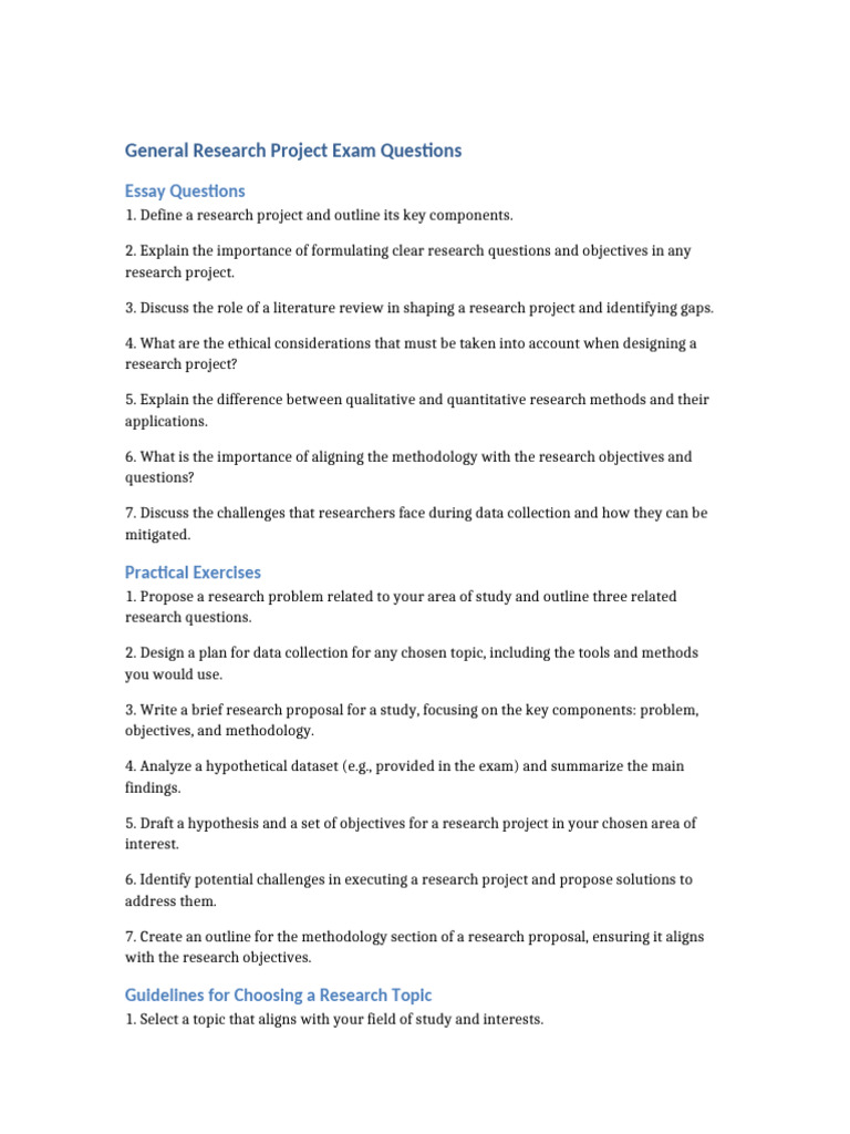 General Research Project Exam Questions | PDF