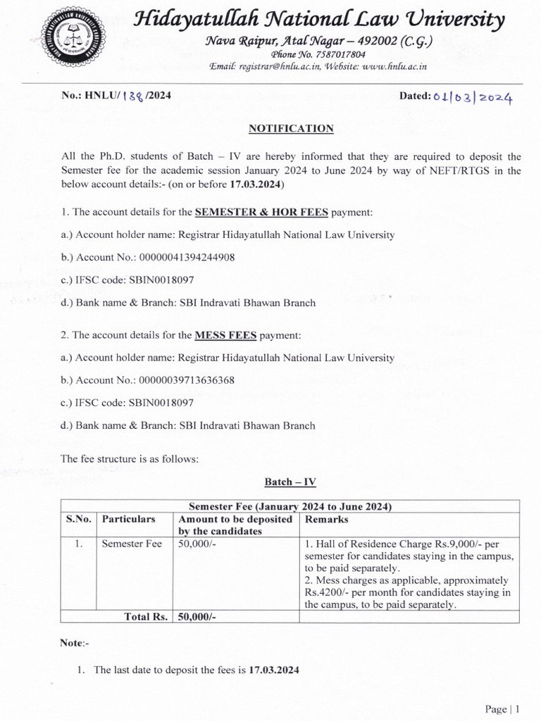 Semeseter Mess Fees | PDF