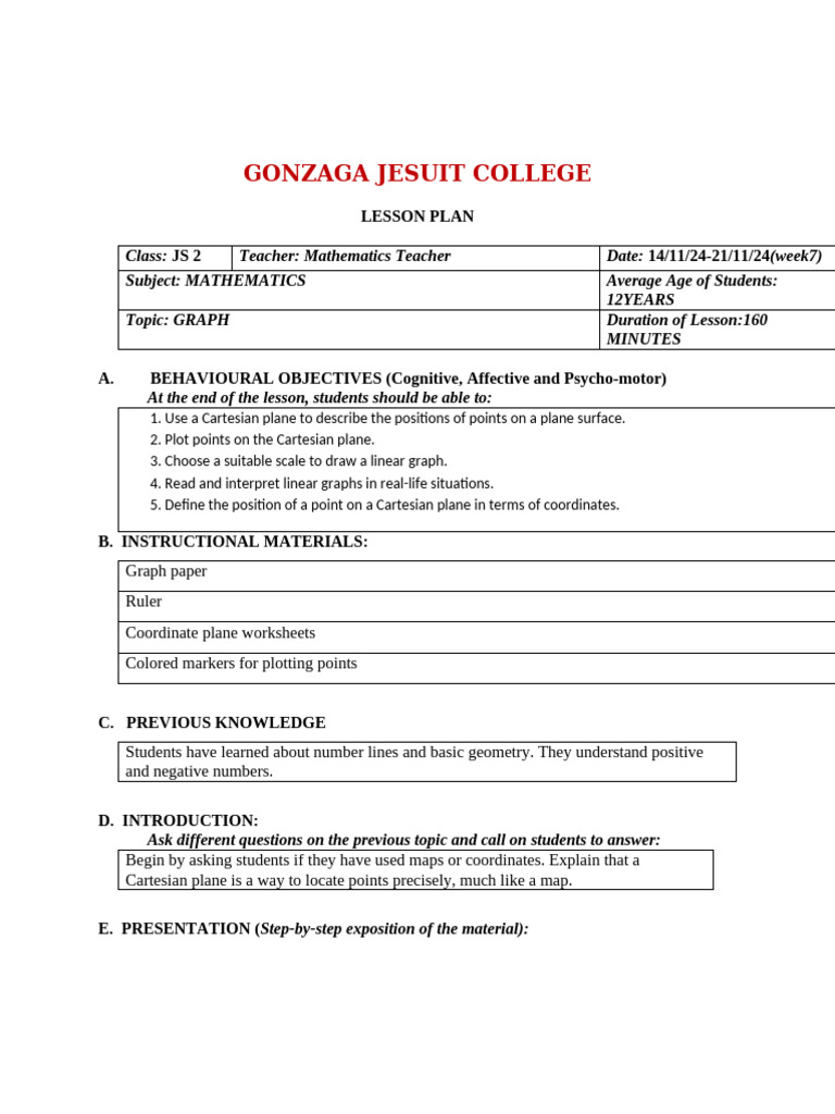 js2 Maths Lesson Plan Week 7 | PDF | Cartesian Coordinate System | Geometry