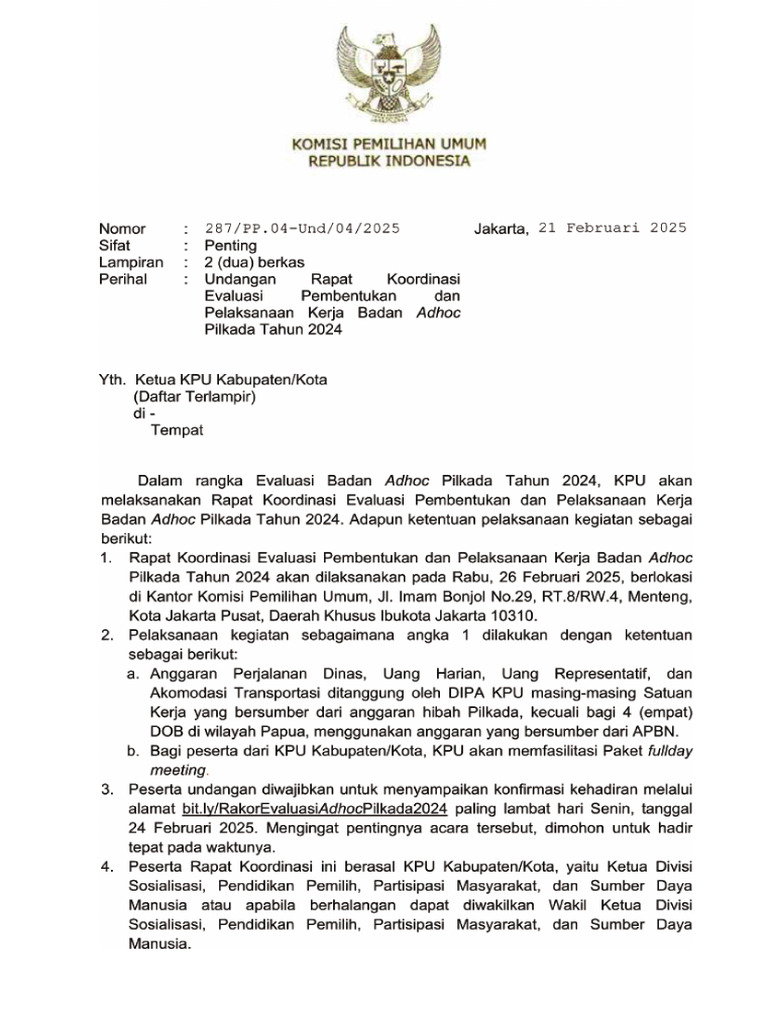 287 - Undangan Rako Evaluasi Pembentukan Dan Pelaksanaan Kerja Badan ...