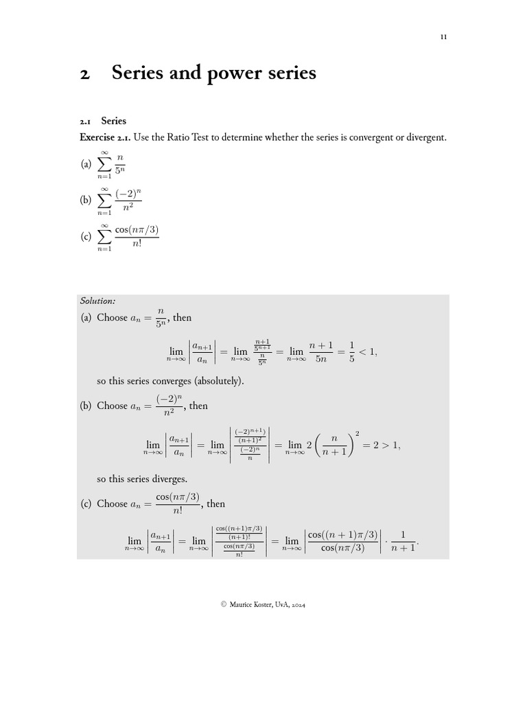 Math 4 UvA week 2 solutions | PDF | Power Series | Mathematical Analysis