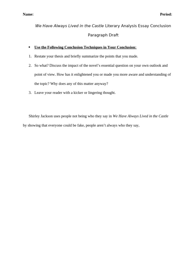 We Have Always Lived in the Castle Essay Conclusion | PDF