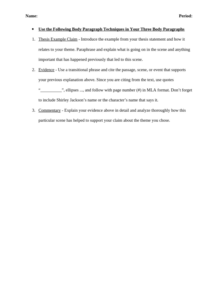 We Have Always Lived in The Castle Literary Analysis Essay Body Paragraph Drafts | PDF
