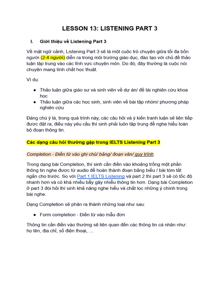 Lesson 13 - Listening Part 3 | PDF