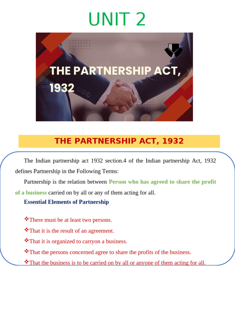 Unit 2 - Partnership Act | PDF | Partnership | Limited Liability ...