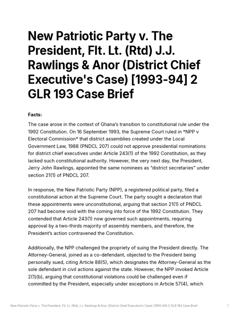 New Patriotic Party v. The President FIt. Lt. (RTD) J.J. Rawlings Anor ...