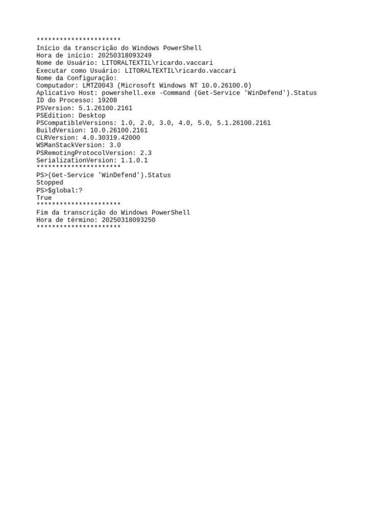 PowerShell Transcript - lmtz0043.BCVJQ5Q7.20250318093249 | PDF