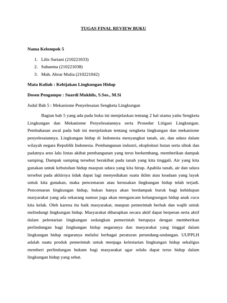 Final Klompok 5 (Kebijakan Lingkungan Hidup) | PDF