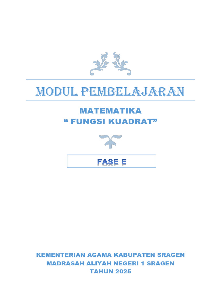 COVER MODUL FUNGSI KUADRAT ARDHA | PDF