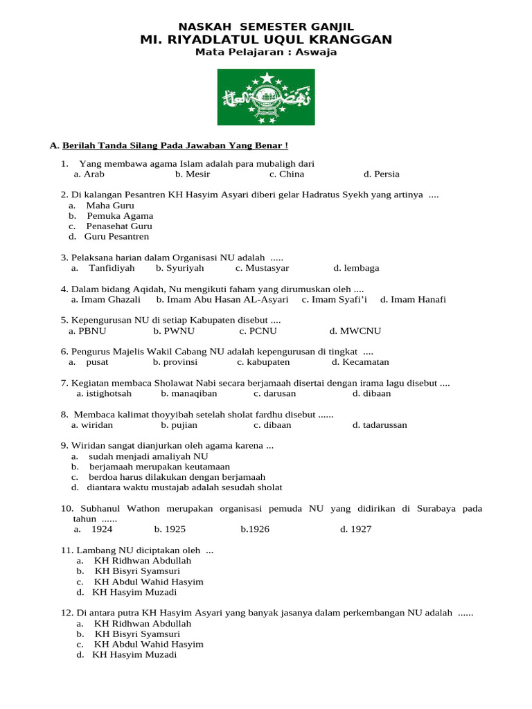 Ujian Akhir Madrasah Aswaja | PDF