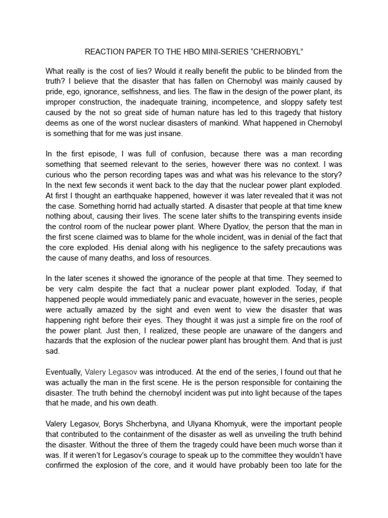 AGANAN (BSCE-1C) .ReactionPaper - Chernobyl | PDF | Chernobyl Disaster | Nuclear Energy
