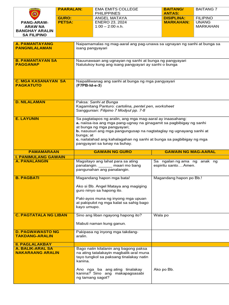 Cot Filipino 7 Detailed | PDF
