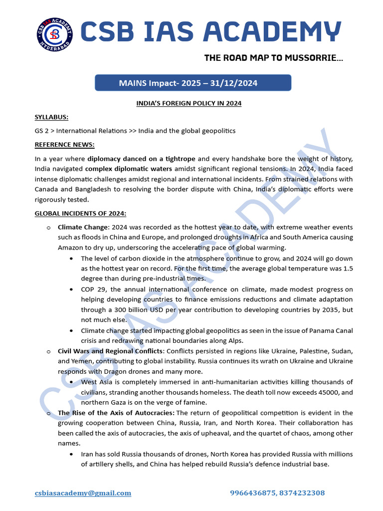 CSB IAS iMPACT MAINS - 2025 (31-12-2024) | PDF | Moon | South Asia
