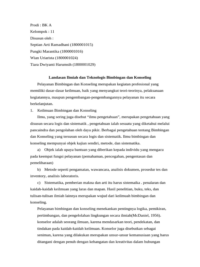 Dasar BK (Landasan Ilmiah Dan Teknologis) | PDF