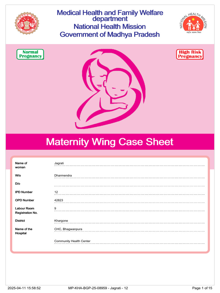 Maternity Case Sheet for Jagrati | PDF | Childbirth | Infants