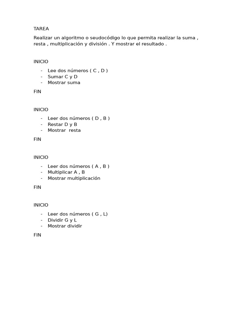 Algoritmo para Operaciones Aritméticas | PDF