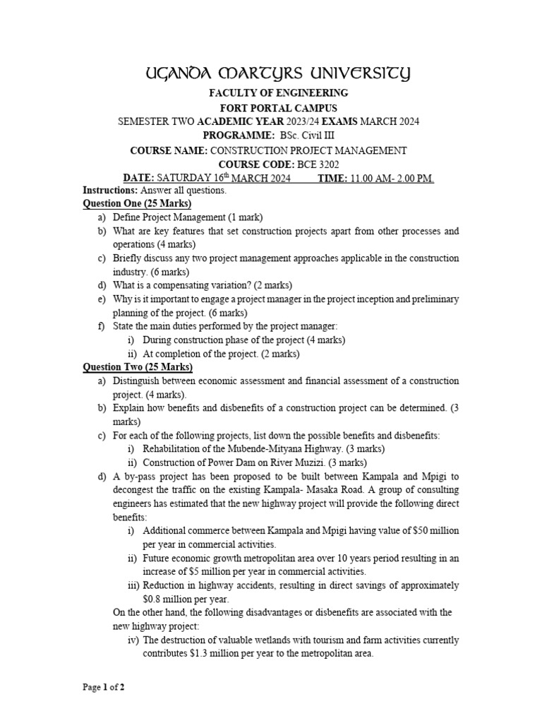 Construction Project Management Test No.1-1 | PDF | Interest | Economies