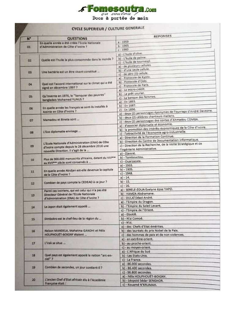 Sujet Du Concours de l'ENA Cycle Supérieur Culture Général | PDF