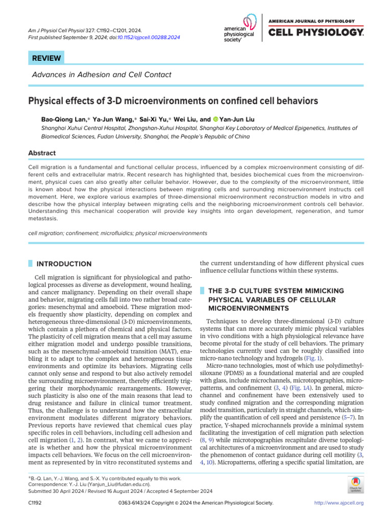 Liu Et Al 2024 Physical Effects of 3 D Microenvironments On Confined ...