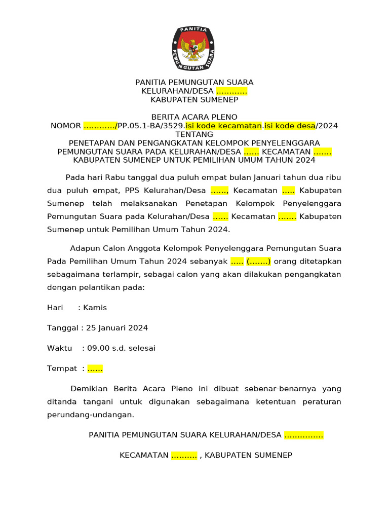 Format Ba PPS Pengangkatan KPPS | PDF