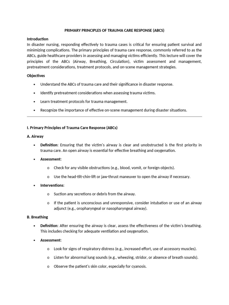 Trauma Care Response Principles (ABCs) | PDF | Major Trauma | Emergency ...