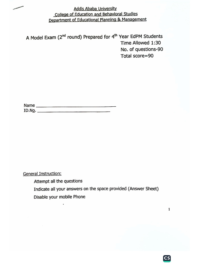 Aau Model Exam 2nd Round. (1) (2) | PDF