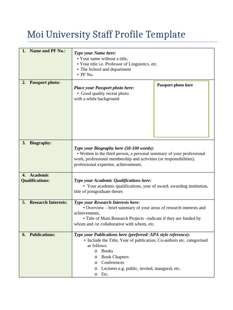 Moi_University_Staff_Profile_Template_updated29Sept2020 | PDF | Academia