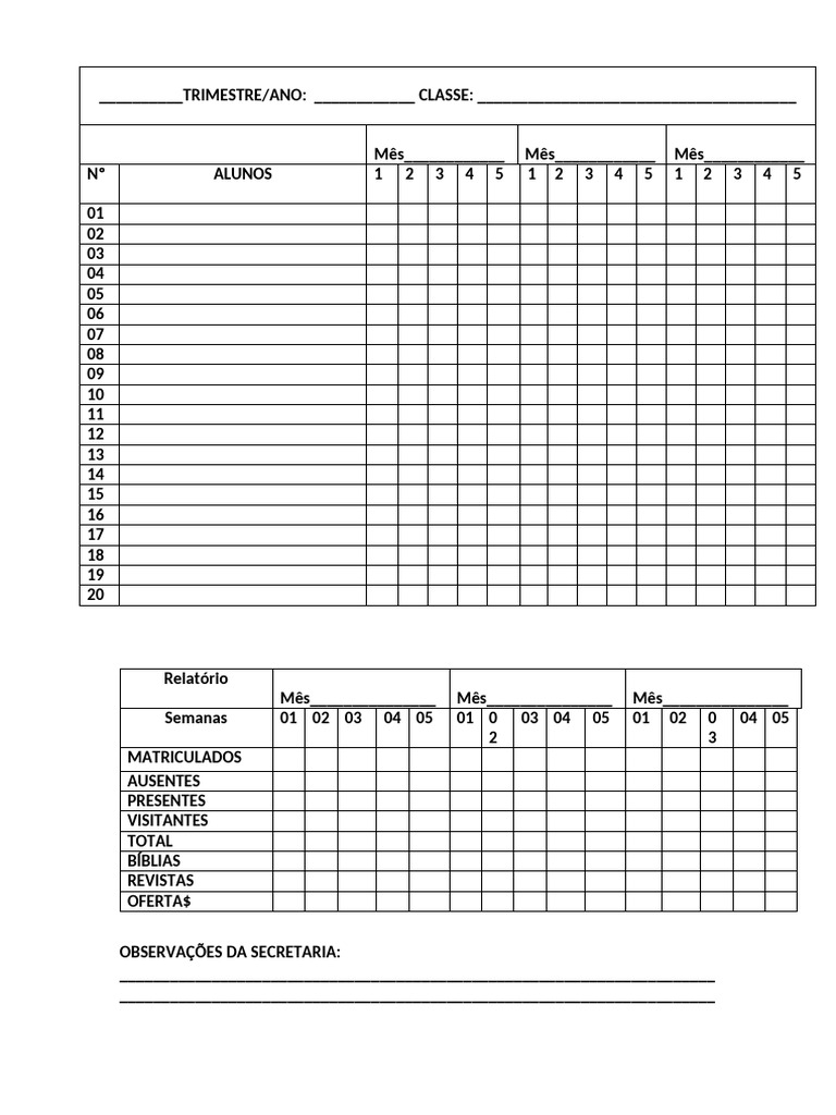 Caderneta Chamada Ebd | PDF