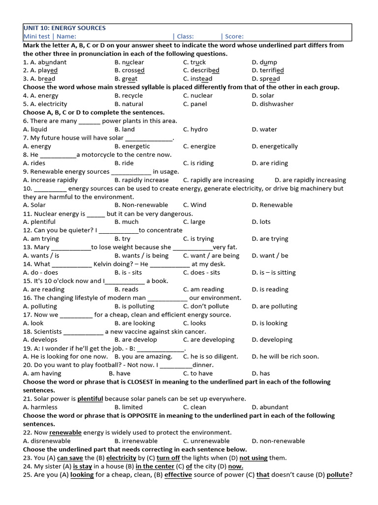 G7 Unit 10 Lesson 7 Revision | PDF | Energy Development | Renewable Energy