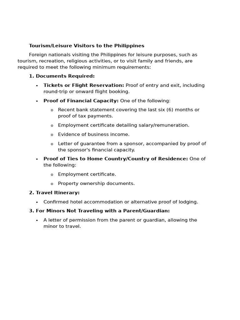 Philippines Entry Requirements Checklist | PDF