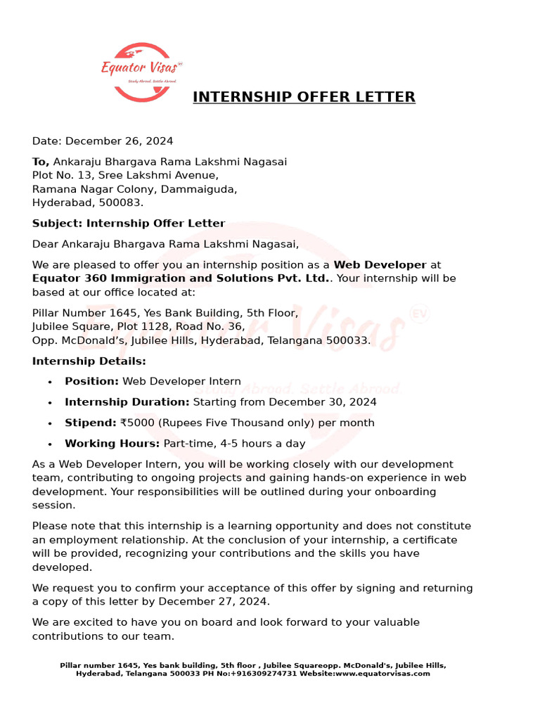 Bhargav Offer Letter | PDF