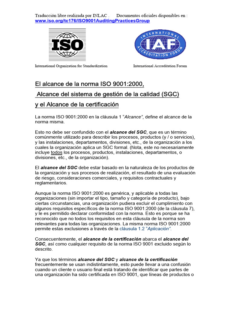 Alcance de la Certificación ISO 9001:2000 | PDF | Organización ...