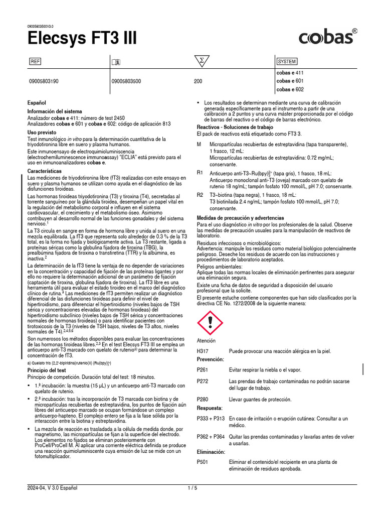 Elecsys FT3 III_Roche | PDF | Tiroides