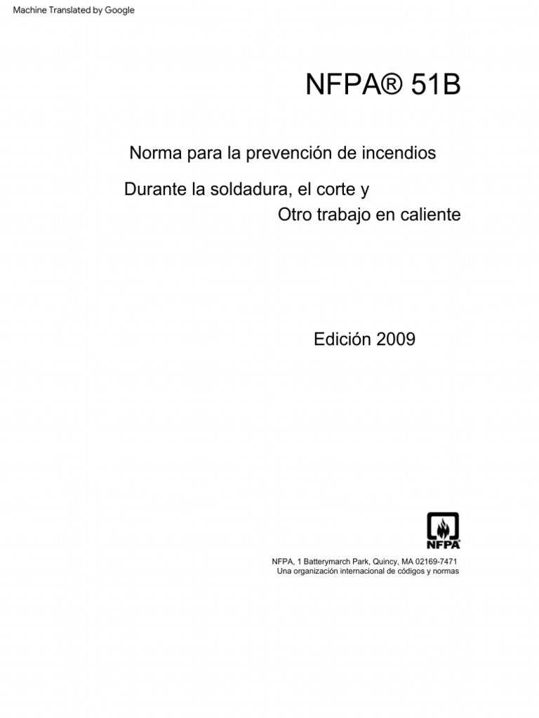 NFPA 51B-2009 Standard For Fire Prevention During Welding, Cutting, and Other Hot Work | PDF ...