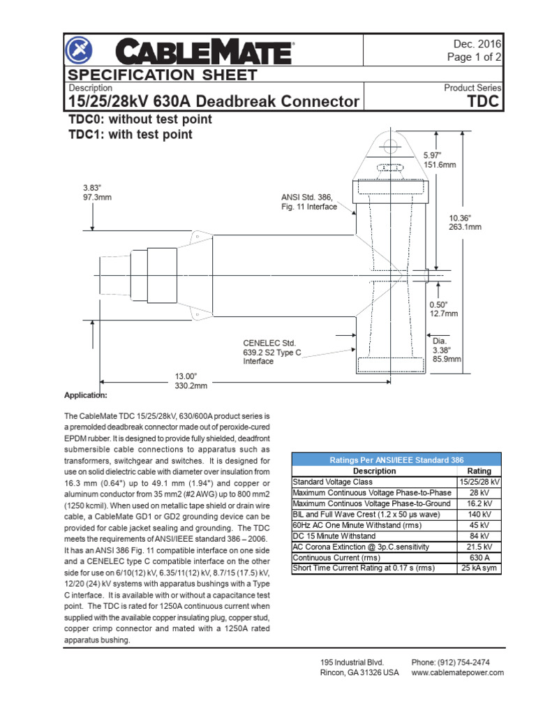 TDC 15/25/28kV Deadbreak Connector | PDF | Electrical Connector ...
