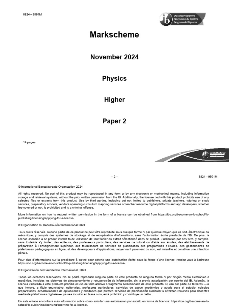 1-N24 Physics - Paper - 2 - HL - Markscheme - 250414 - 160931 | PDF | Diffraction | Atomic Nucleus