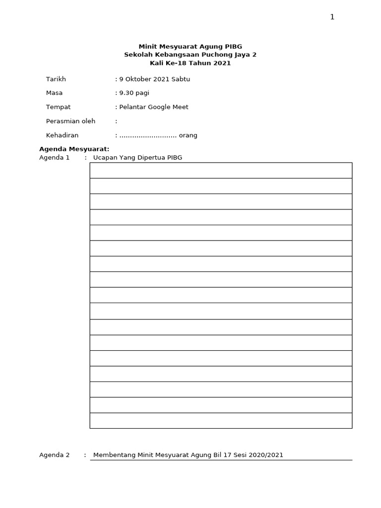Borang Catatan Minit Mesyuarat Pibg 18 | PDF