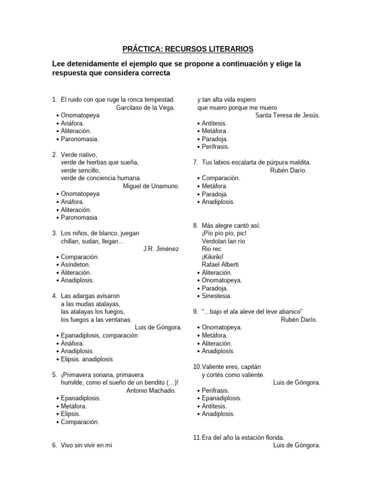 Practica Recursos Literarios | PDF