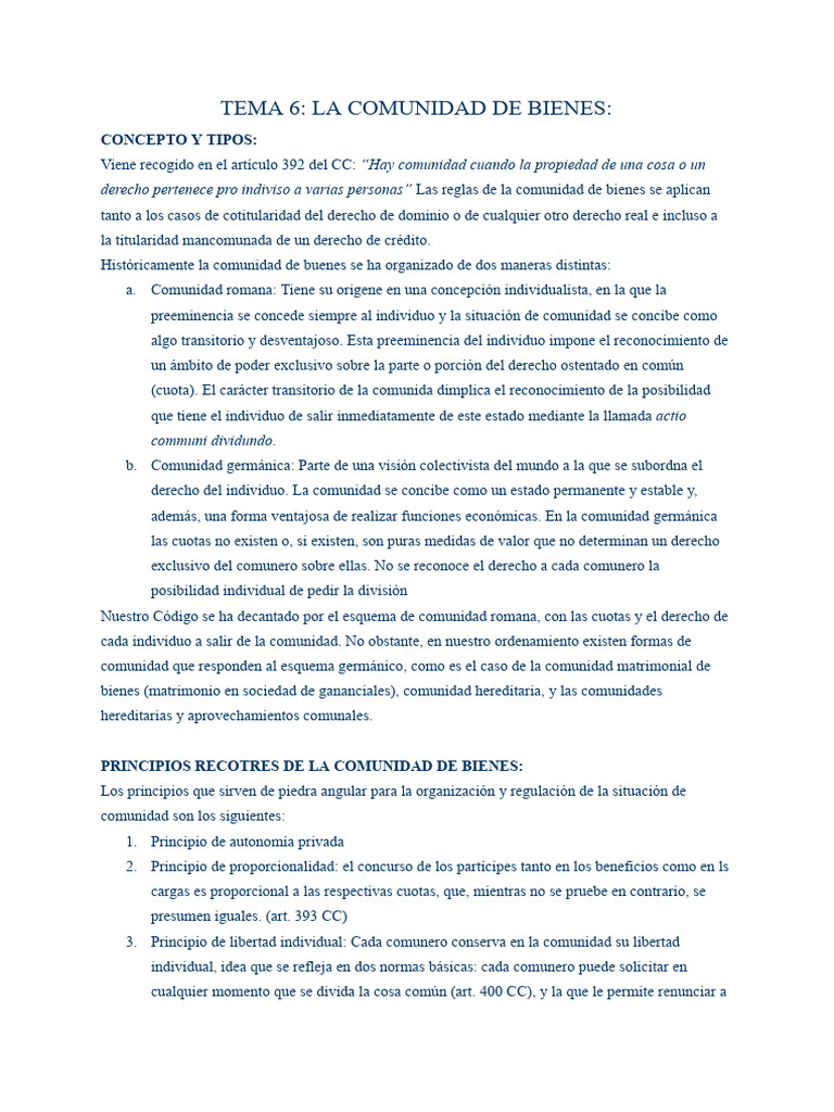 Tema 6 - La Comunidad de Bienes | PDF | Propiedad | Estado (política)