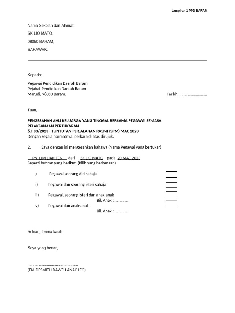 Lampiran 1 PPD Baram (Pengesahan Keluarga) | PDF