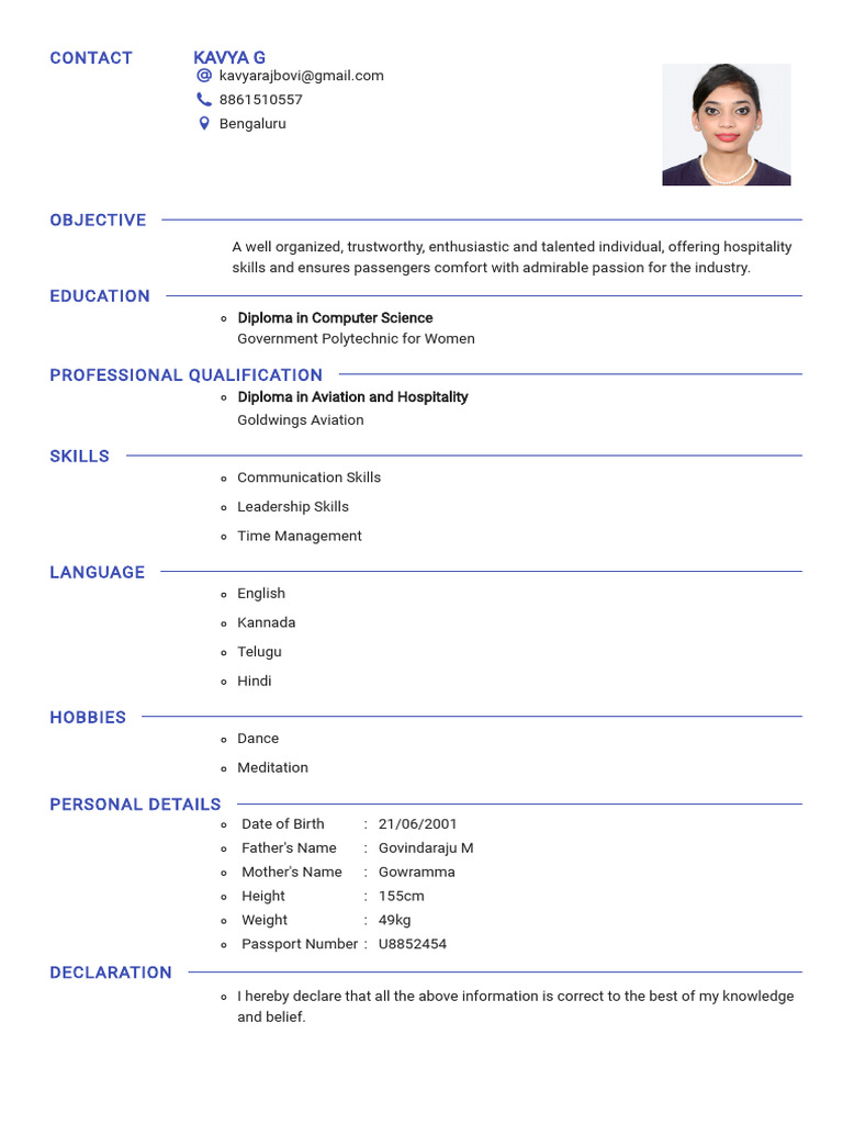 Kavya Resume | PDF