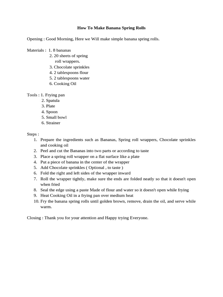 How To Make Banana Spring Rolls | PDF