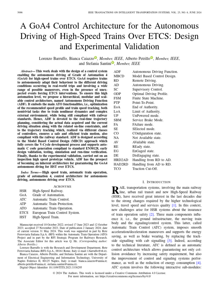A GoA4 Control Architecture For The Autonomous Driving of High-Speed Trains Over ETCS Design and ...