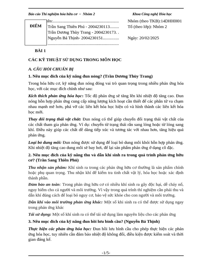 Nhóm 02 - Báo Cáo TN HHC - Bài 1 | PDF